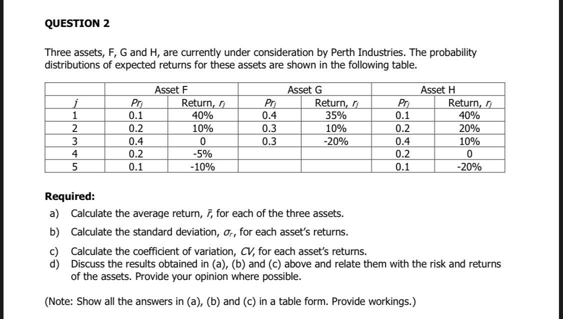 Solved Three assets, F, G and H, are currently under | Chegg.com