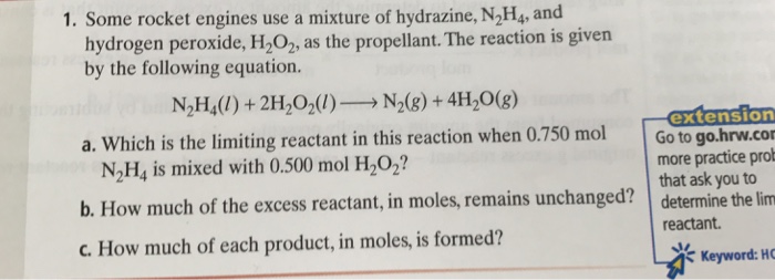 Solved Some rocket engines use a mixture of hydrazine, | Chegg.com