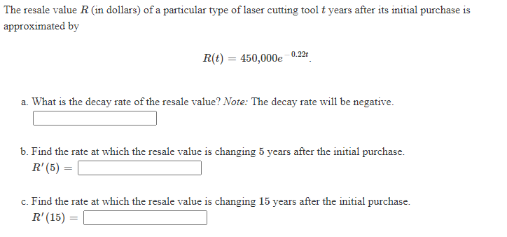 Solved The resale value R (in dollars) of a particular type | Chegg.com