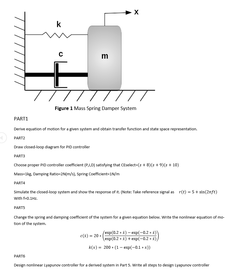 Solved PART1Derive equation of ﻿motion for a given system | Chegg.com