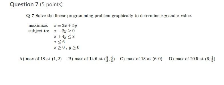 Solved Question 7 (5 points) Q 7 Solve the linear | Chegg.com
