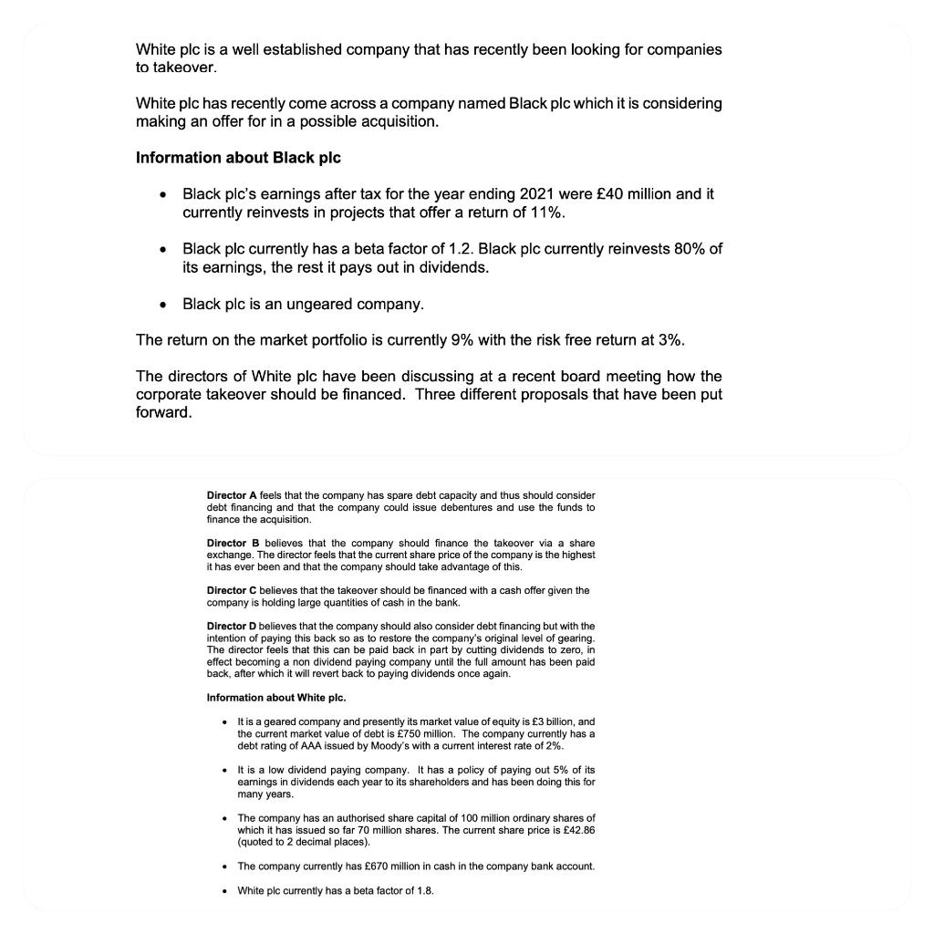 Solved White plc is a well established company that has | Chegg.com