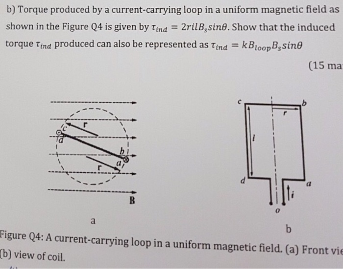 Solved b) Torque produced by a current-carrying loop in a | Chegg.com
