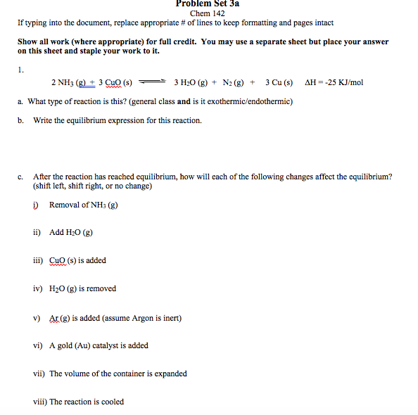 Problem Set 3a Chem 142 If typing into the document, | Chegg.com