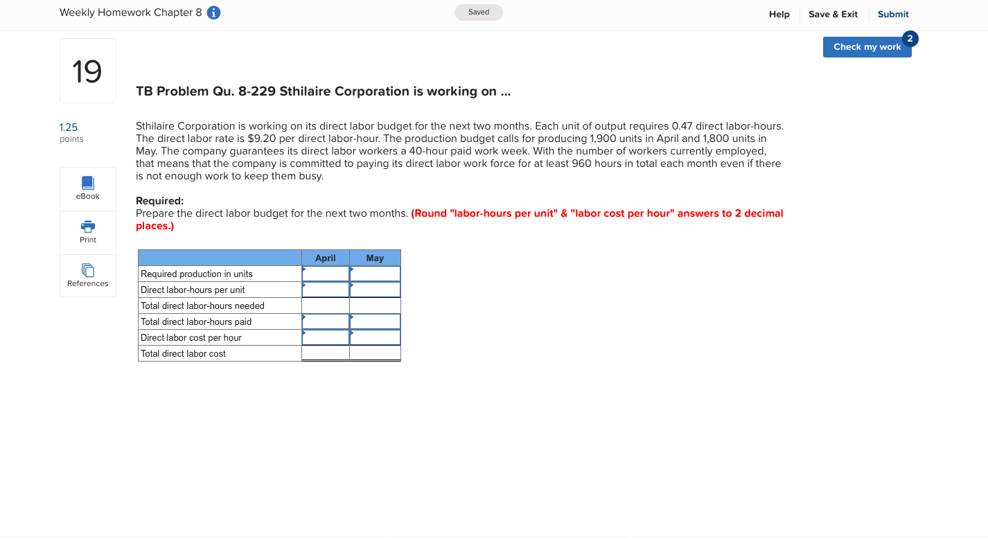 Solved Weekly Homework Chapter 8 i Saved Help Save & Exit | Chegg.com