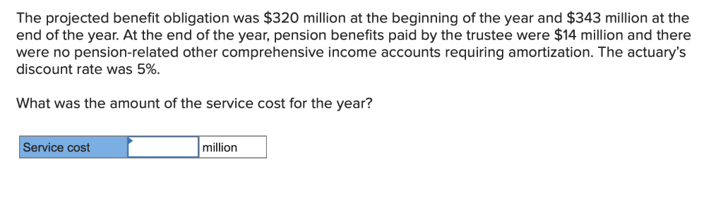 Solved The projected benefit obligation was $320 million at | Chegg.com