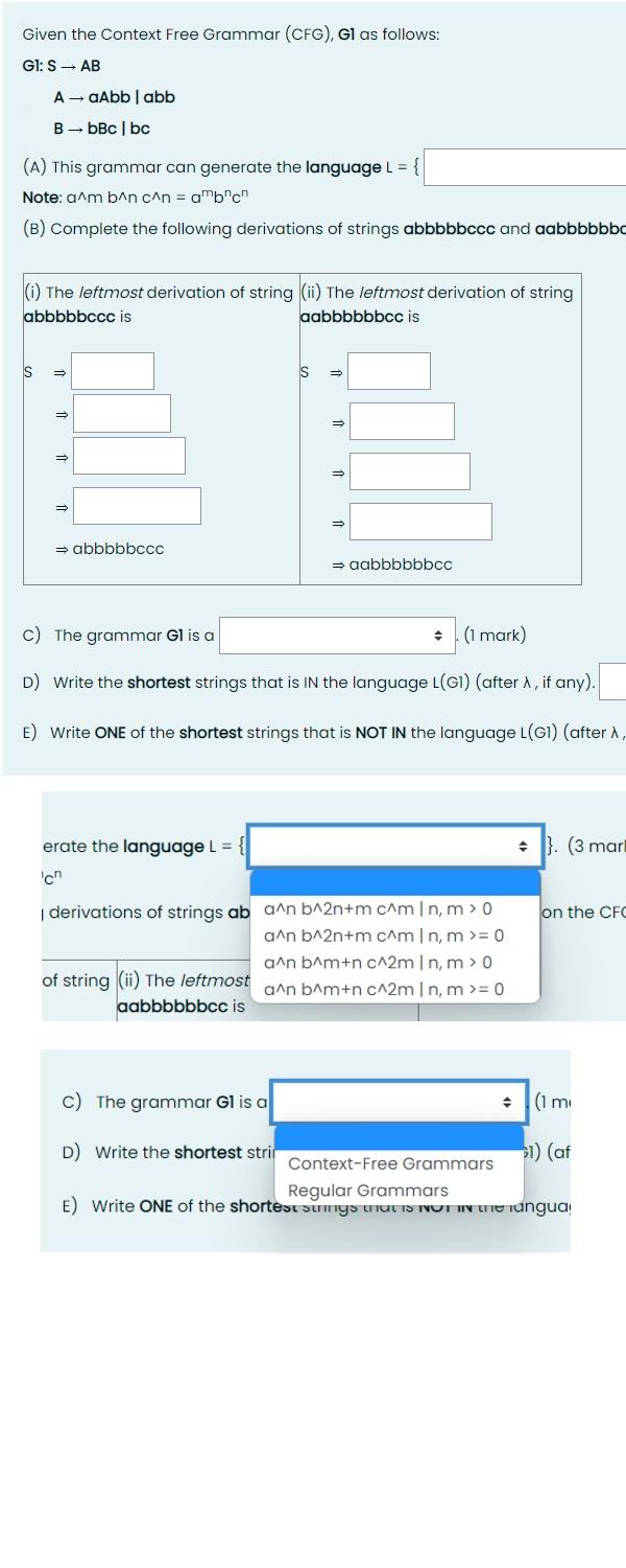 Solved Given the context Free Grammar (CFG), GI as follows: | Chegg.com