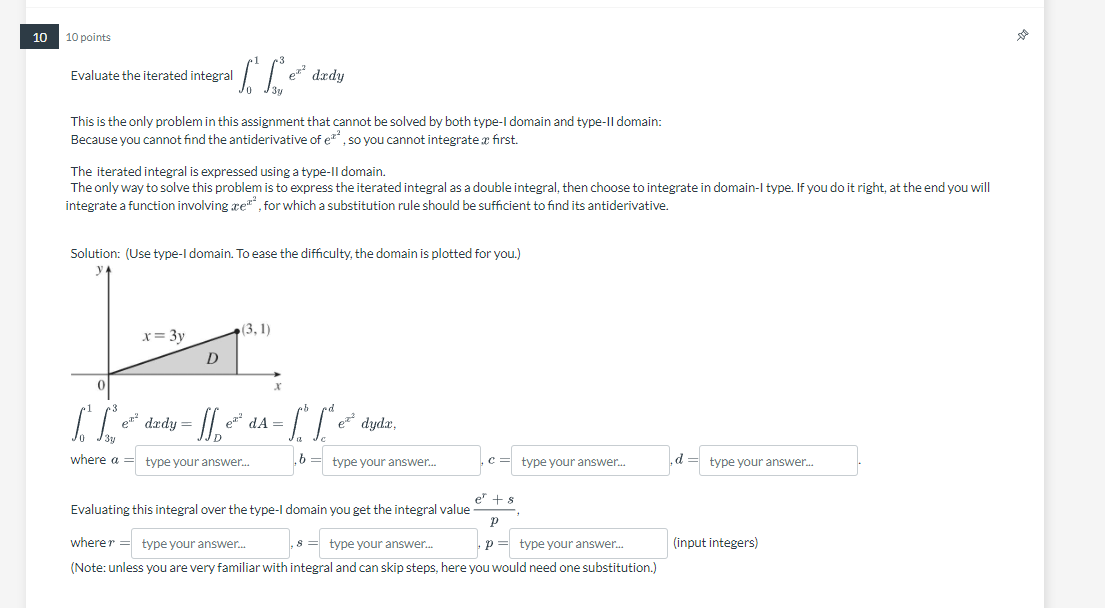 10 points Evaluate the iterated integral | Chegg.com