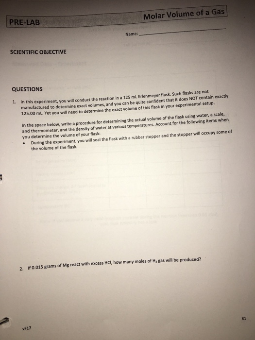 Solved PRE-LAB Molar Volume of a Gas Name: SCIENTIFIC | Chegg.com