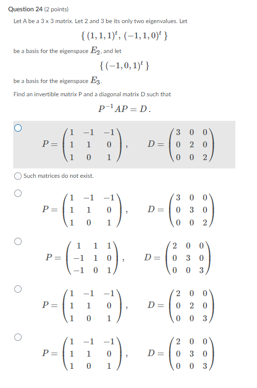 Solved Question 24 (2 points) Let A be a 3 x 3 matrix. Let 2 | Chegg.com