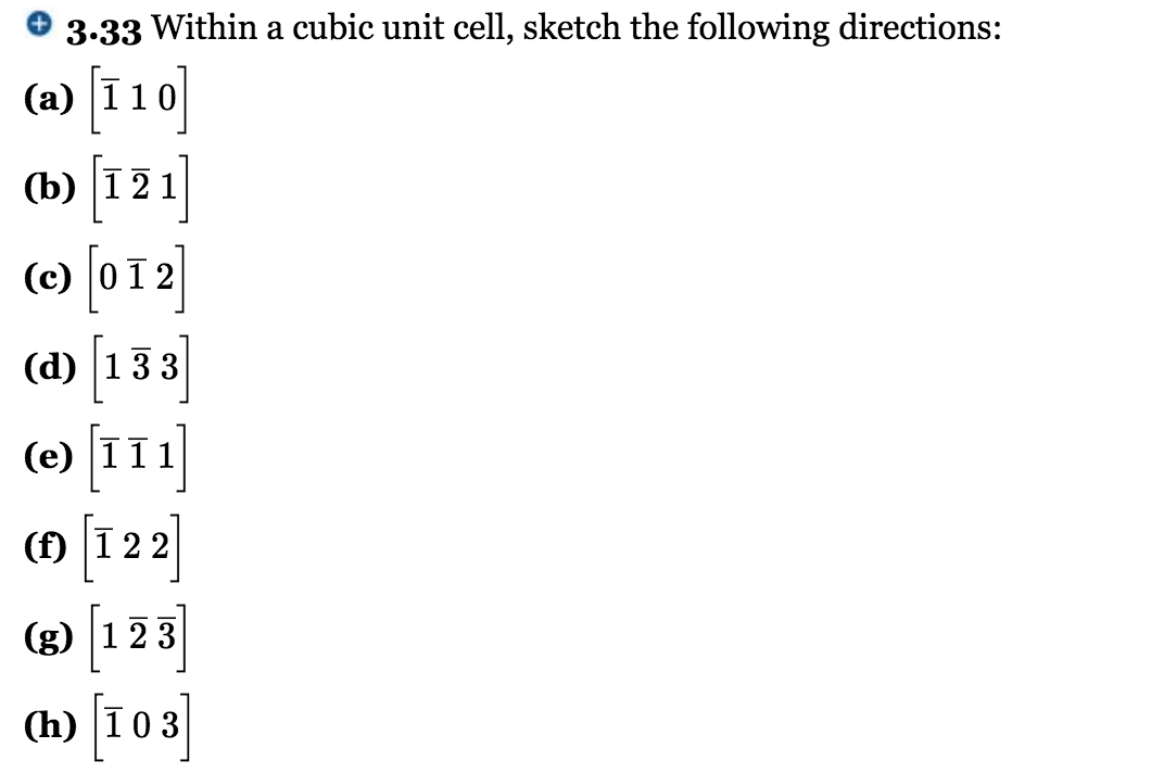 Solved 3.33 Within a cubic unit cell, sketch the following | Chegg.com