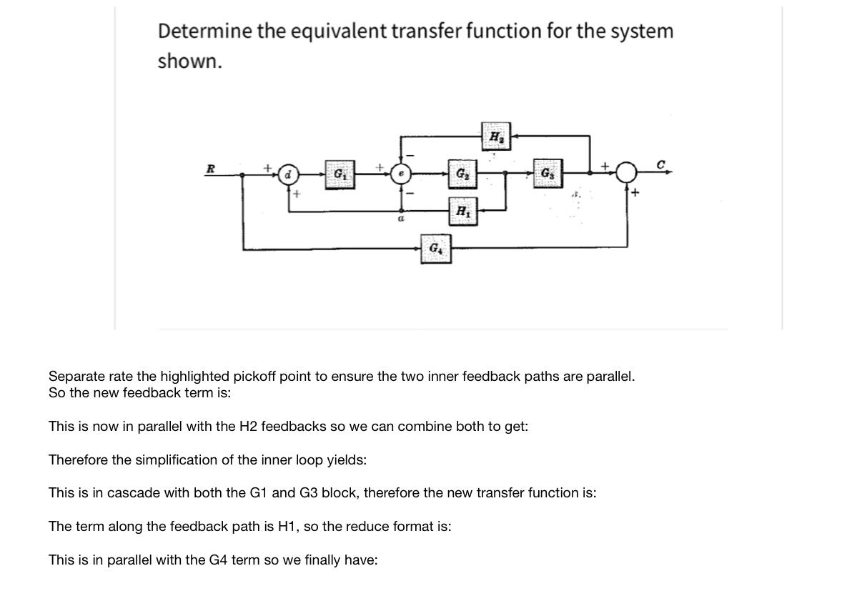 Solved Determine the equivalent transfer function for the | Chegg.com