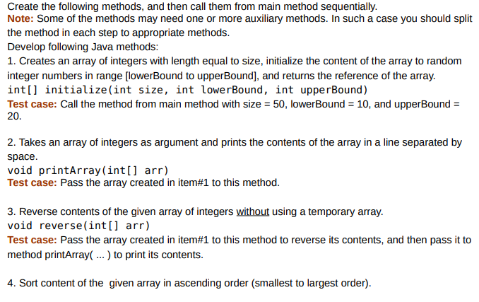 Solved Create the following methods, and then call them from | Chegg.com