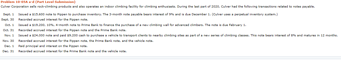 Solved Problem 10-05A a-d (Part Level Submission) Culver | Chegg.com