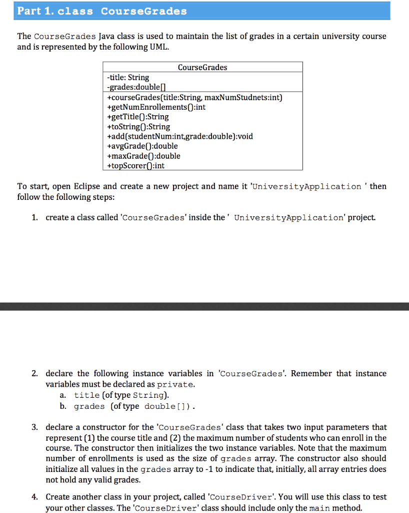 Solved Part 1. class CourseGrades The CourseGrades Java | Chegg.com