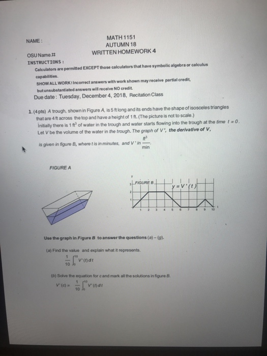 Solved MATH 1151 AUTUMN 18 NAME WRITTEN HOMEWORK 4 OSU | Chegg.com