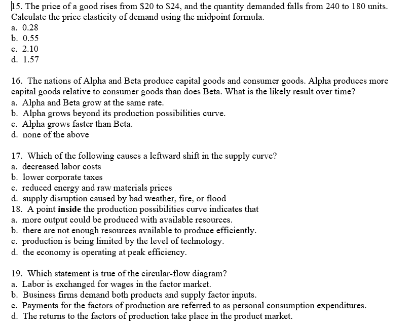 Solved 15. The price of a good rises from $20 to $24, and | Chegg.com