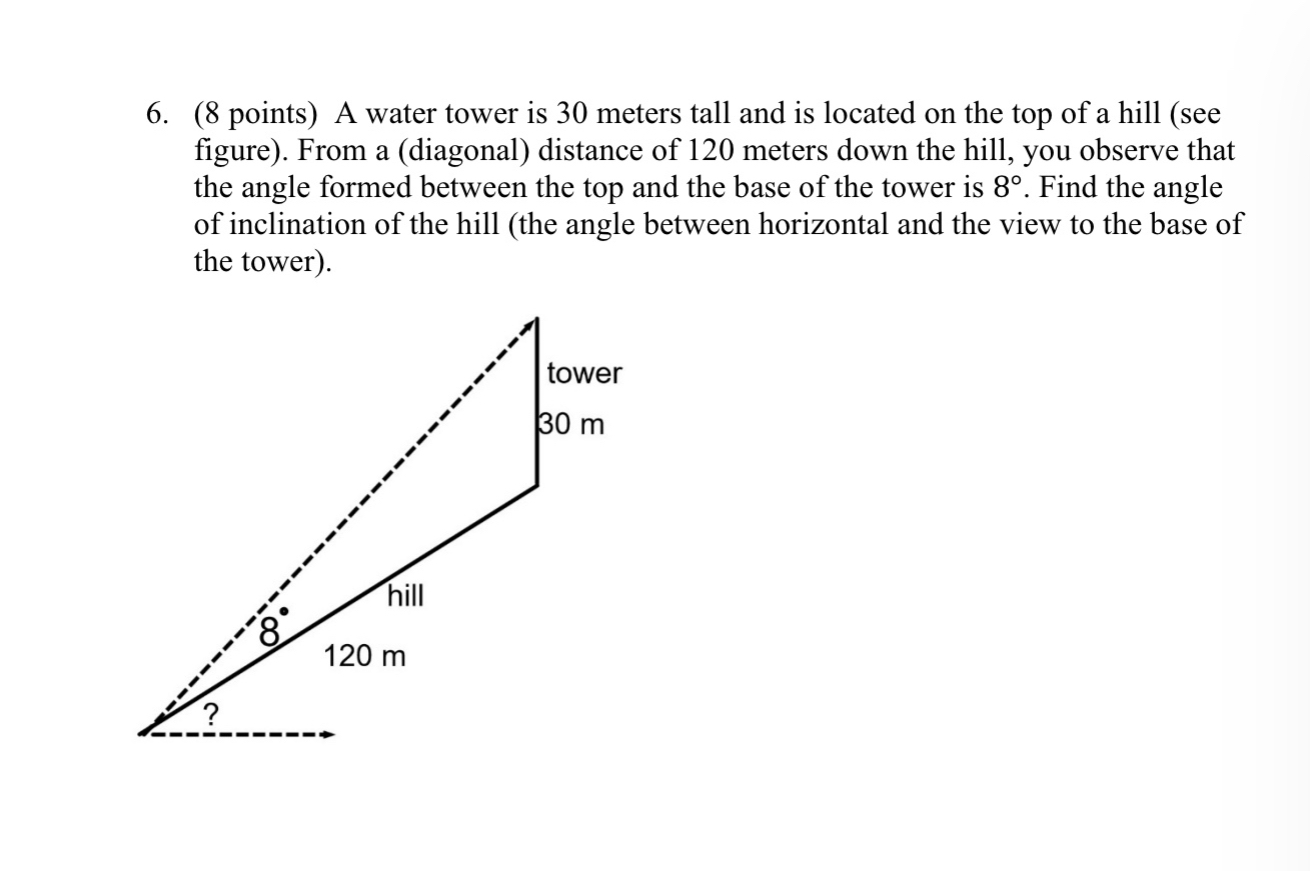 Solved 6. (8 points) A water tower is 30 meters tall and is | Chegg.com