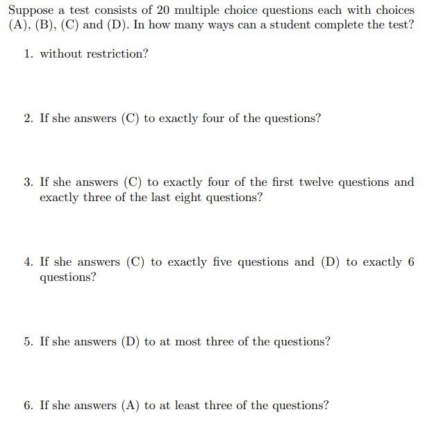 Solved Suppose a test consists of 20 multiple choice | Chegg.com