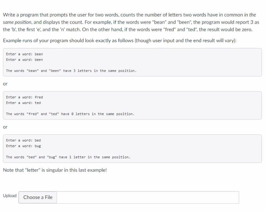 Solved Write a program that prompts the user for two words, | Chegg.com