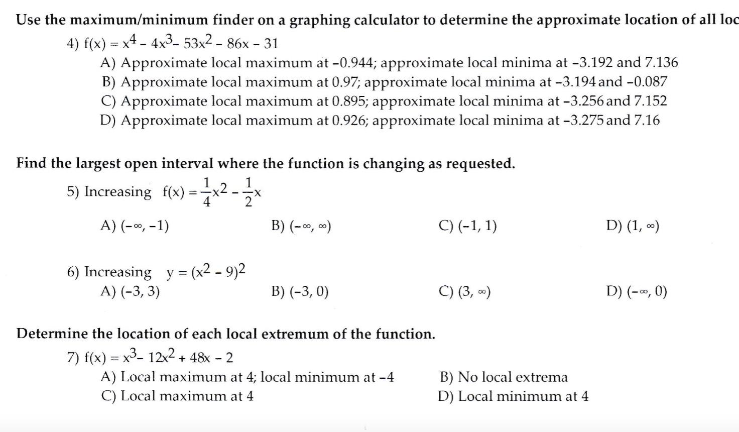 Solved Use the maximum/minimum finder on a graphing | Chegg.com