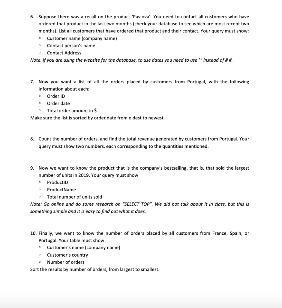 Solved Instructions: Create an SQL for each of the | Chegg.com