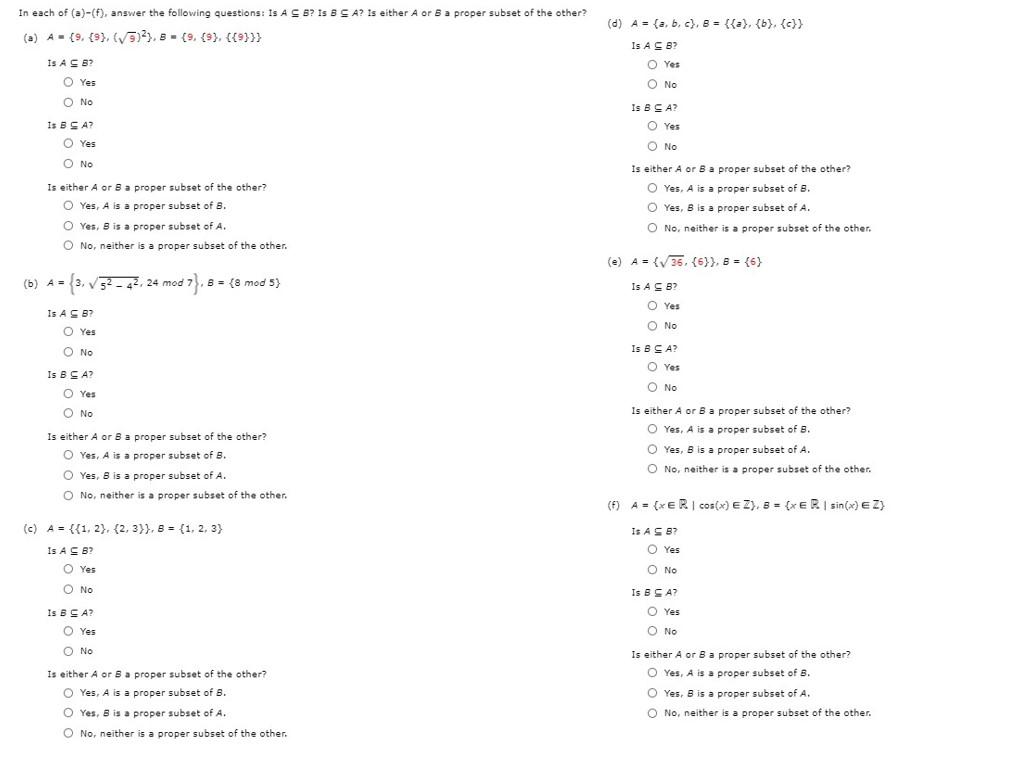 Solved In each of (a)-(f), answer the following questions: | Chegg.com