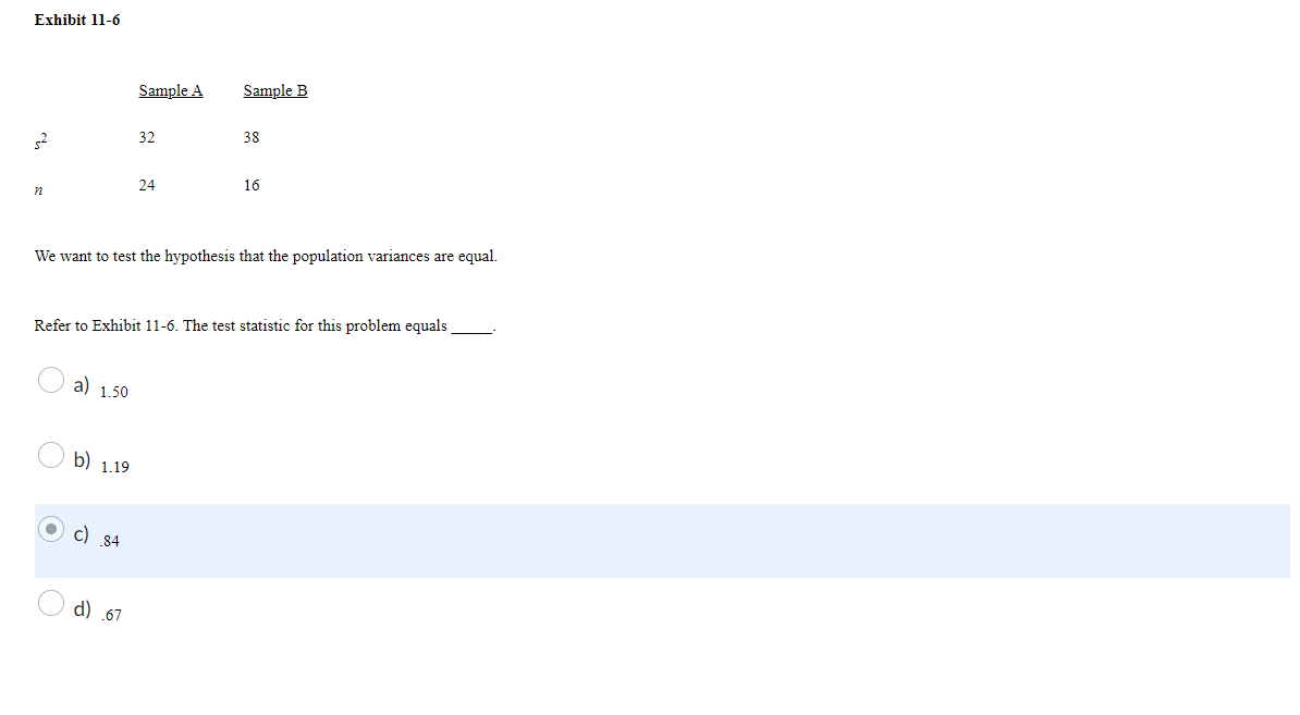 Solved The χ2 Value For A Two Tailed Hypothesis Test At 95 3781