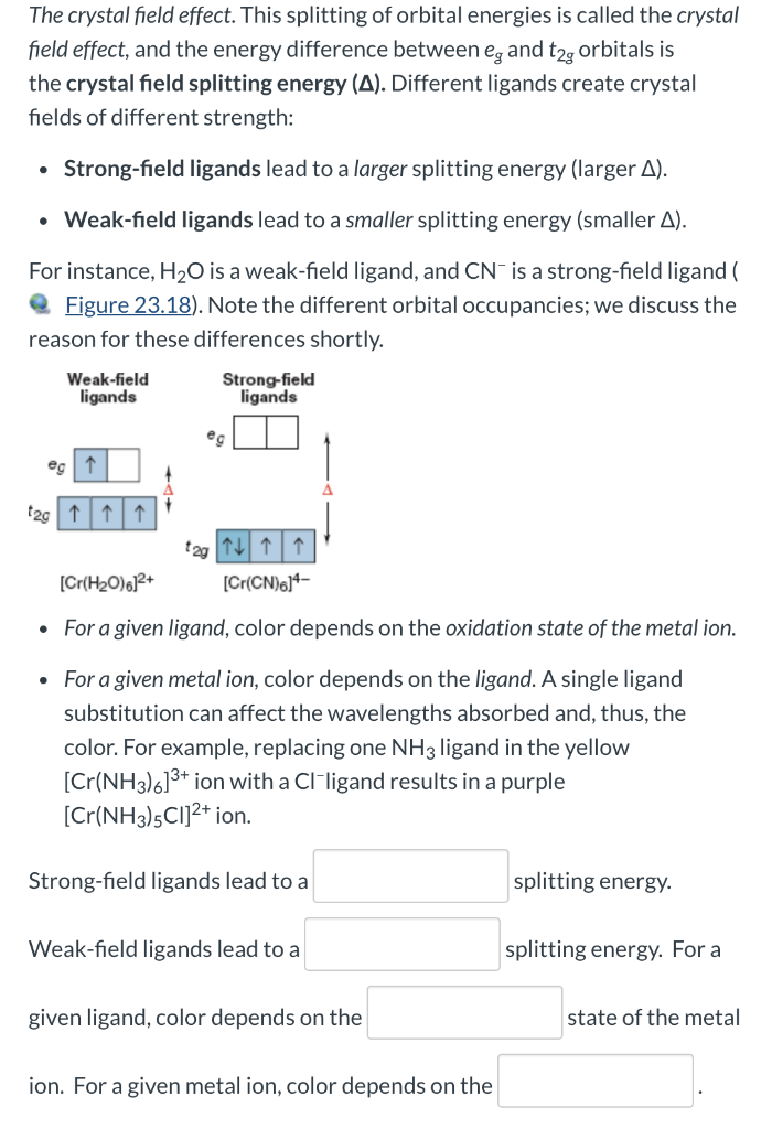 Solved The crystal field effect. This splitting of orbital | Chegg.com