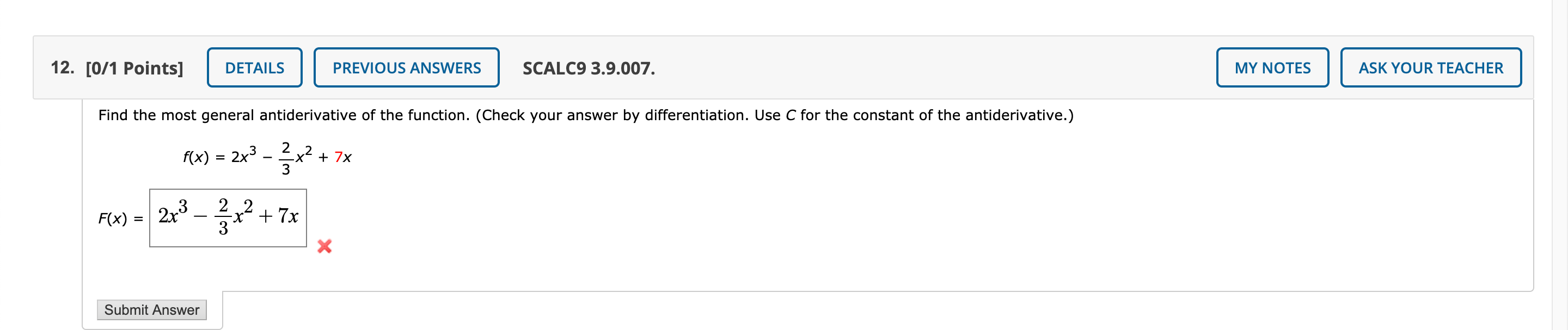Solved 12. [0/1 Points] DETAILS PREVIOUS ANSWERS SCALC9 | Chegg.com