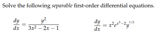 Solved Solve The Following Separable First Order
