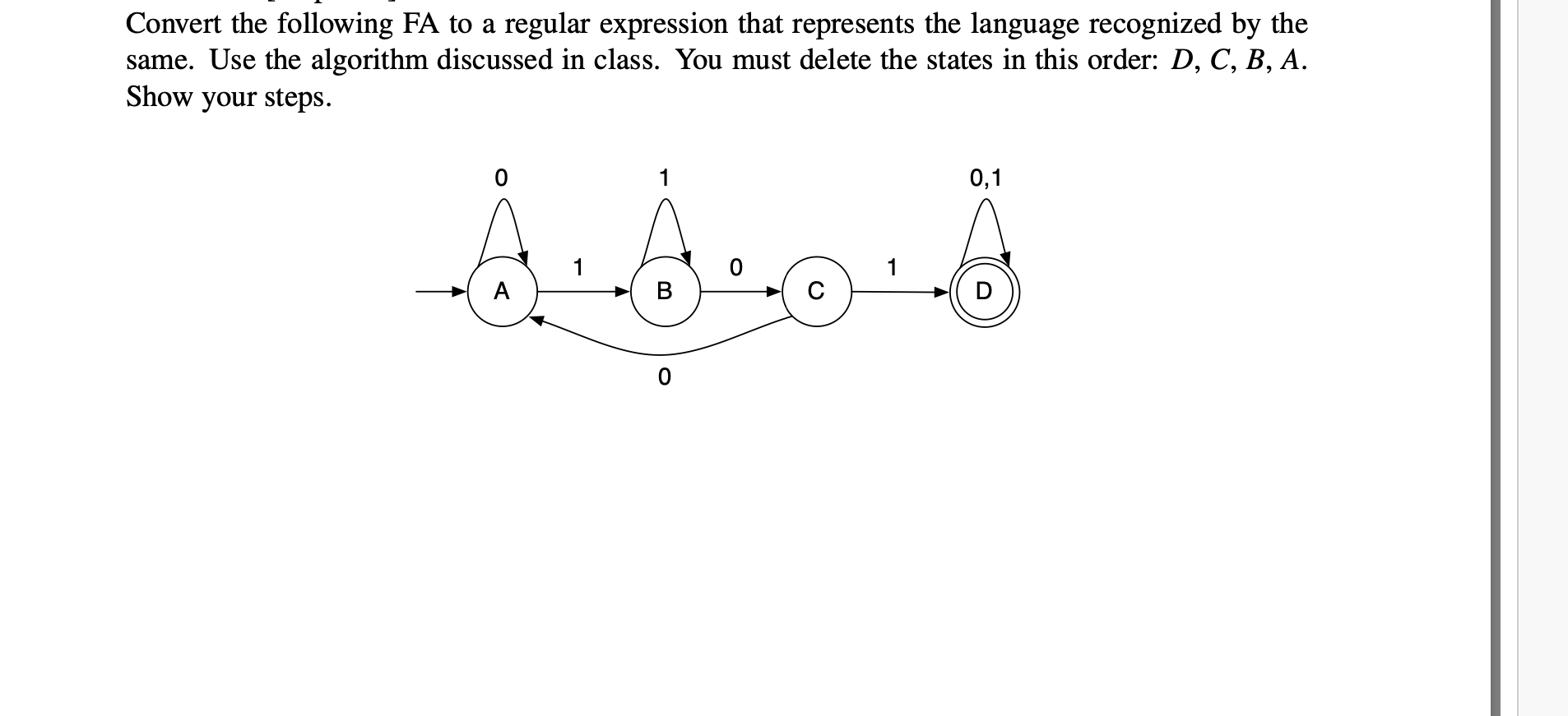 Solved Convert the following FA to a regular expression that | Chegg.com