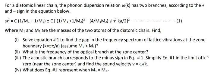 Solved For a diatomic linear chain, the phonon dispersion | Chegg.com
