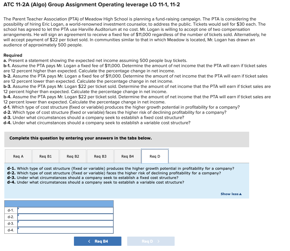 Solved ATC 11-2A (Algo) Group Assignment Operating leverage | Chegg.com