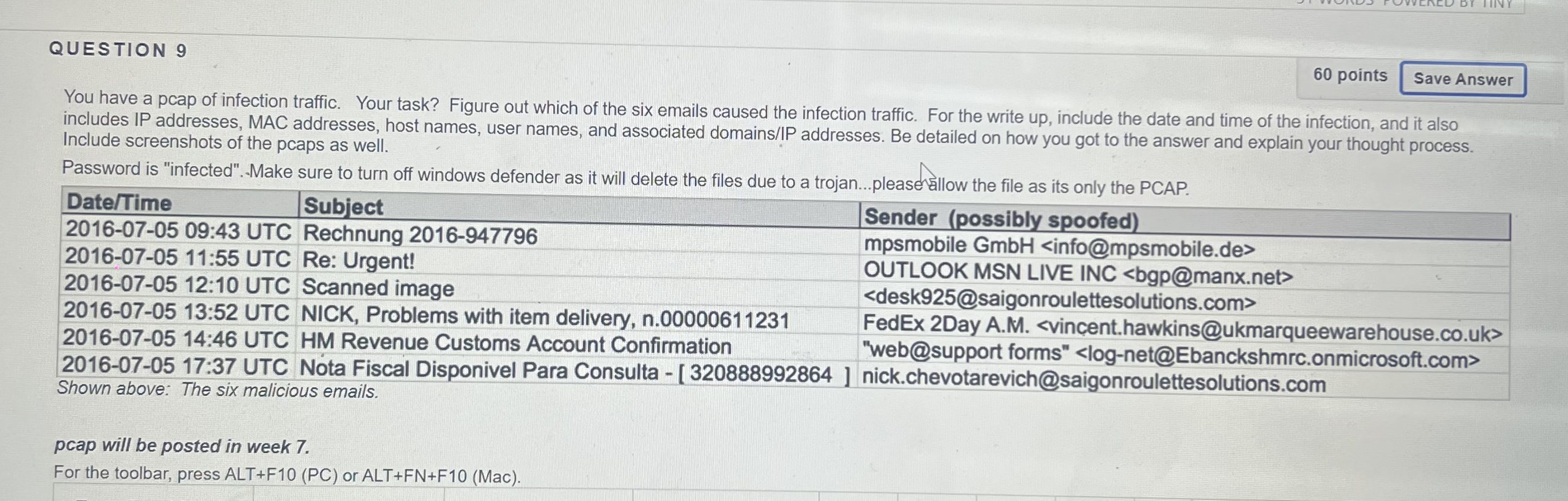 Solved 60 points You have a pcap of infection traffic. Your | Chegg.com