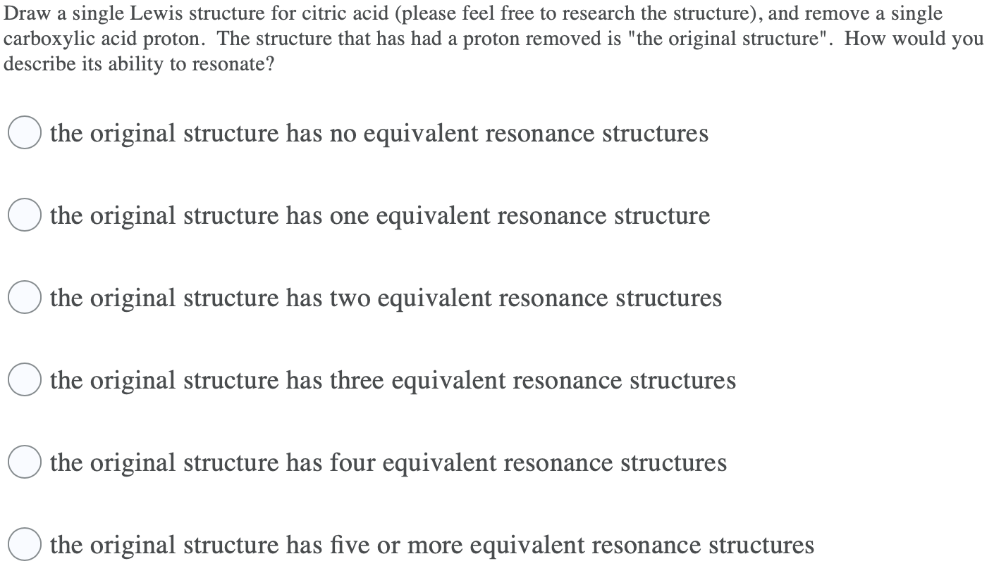 Solved Draw a single Lewis structure for citric acid (please | Chegg.com