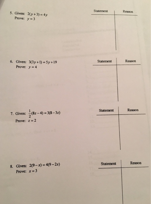 Solved Write a two column proof for each. Statement Reason | Chegg.com