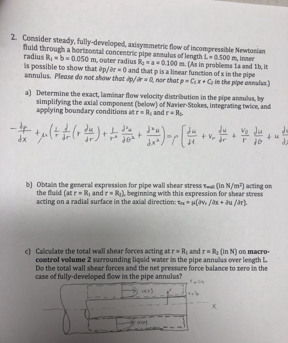 2. Consider steady, fully-developed, axisymmetric | Chegg.com