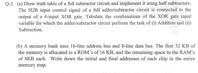 Solved Q-3 (a) Draw truth table of a full subtractor circuit | Chegg.com