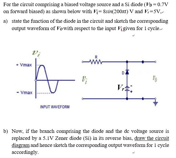Solved For the circuit comprising a biased voltage source | Chegg.com