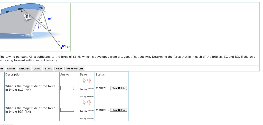 Solved D 16 8 The towing pendant AB is subjected to the | Chegg.com
