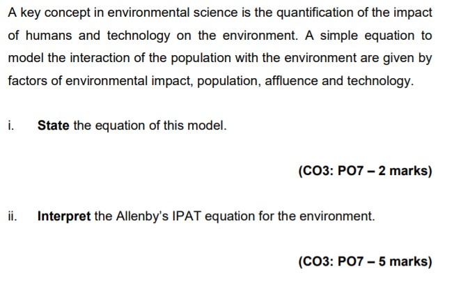 Solved A key concept in environmental science is the | Chegg.com