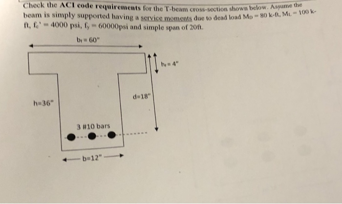 Solved Cheok the ACI code requirements for the T-beam | Chegg.com