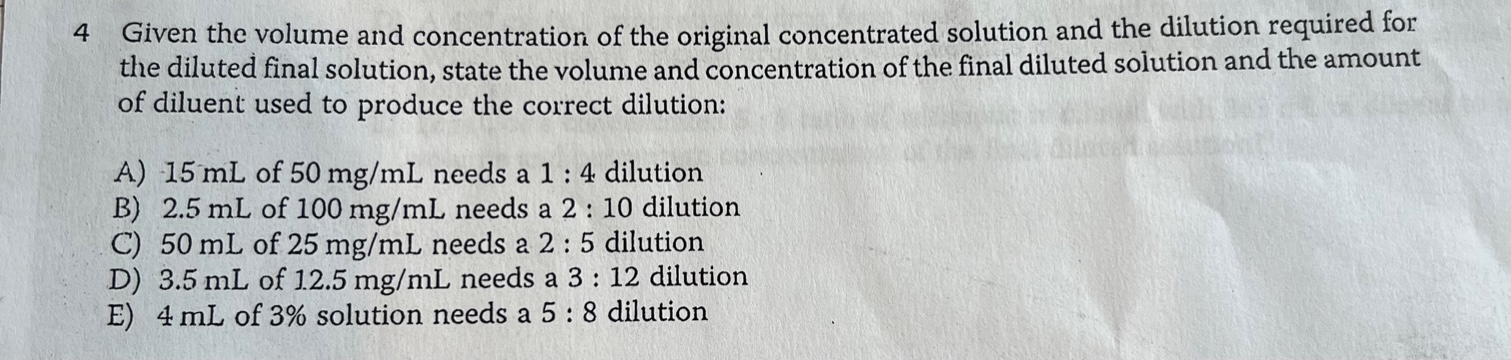 Solved Given the volume and concentration of the original | Chegg.com
