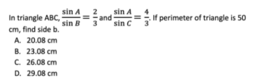 Solved In triangle ABC, sinA/sinB = 2/3 and sinA/sinC = 4/3. | Chegg.com