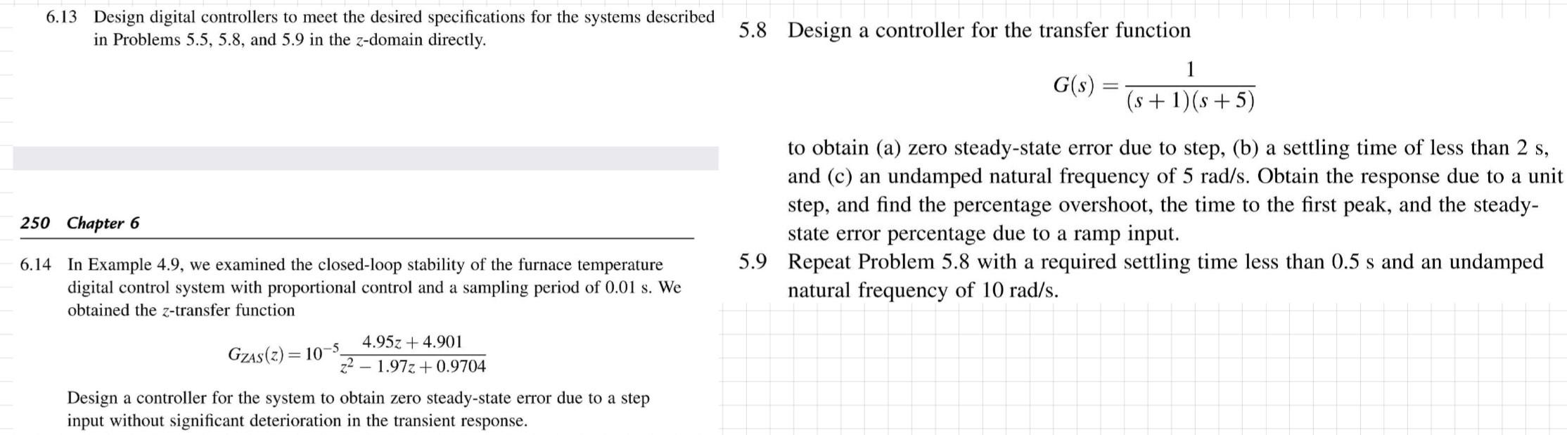 6.13 Design digital controllers to meet the desired | Chegg.com