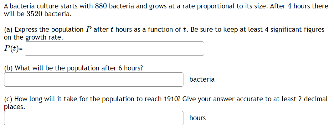 Solved A population of bacteria is growing according to the | Chegg.com