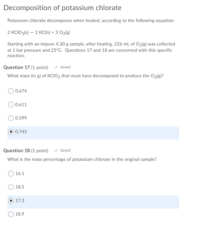 Solved Decomposition of potassium chlorate Potassium | Chegg.com
