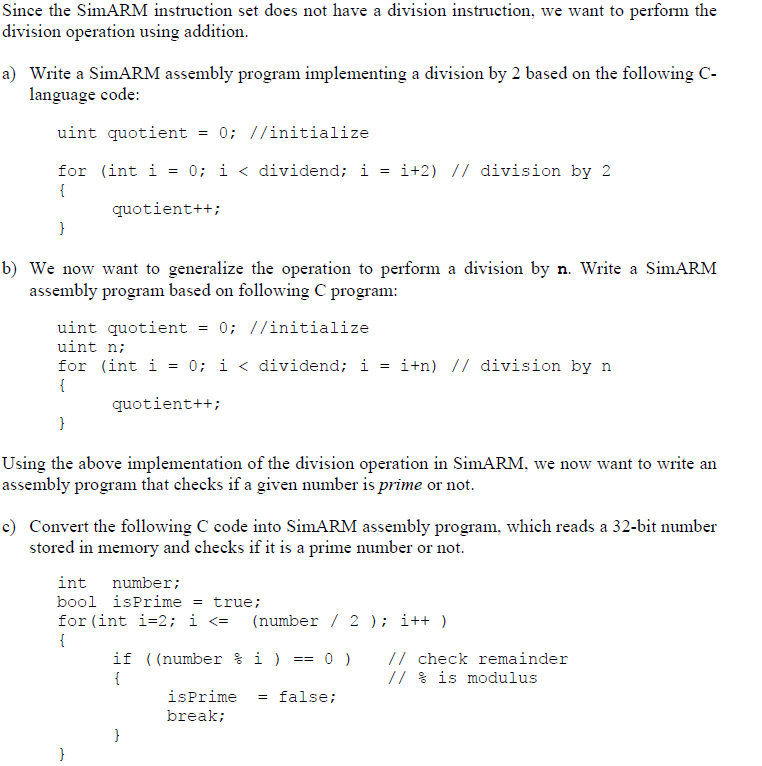 Solved Since the SimARM instruction set does not have a | Chegg.com
