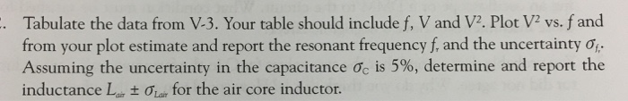 Solved Tabulate the data from V-3. Your table should include | Chegg.com